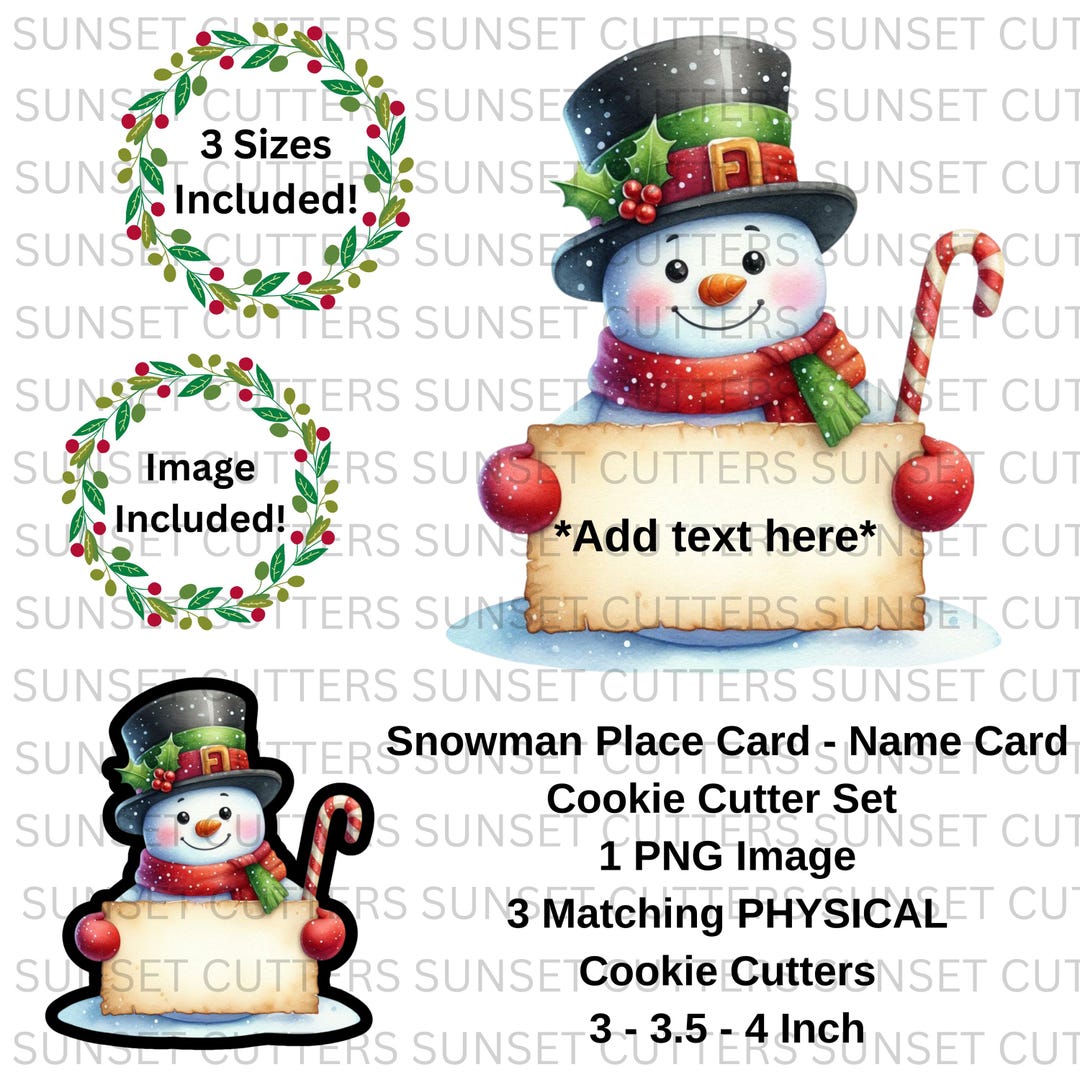 Snowman Place Card Cookie Cutter and Png, Snowman Cookie Cutter, Cookie ...
