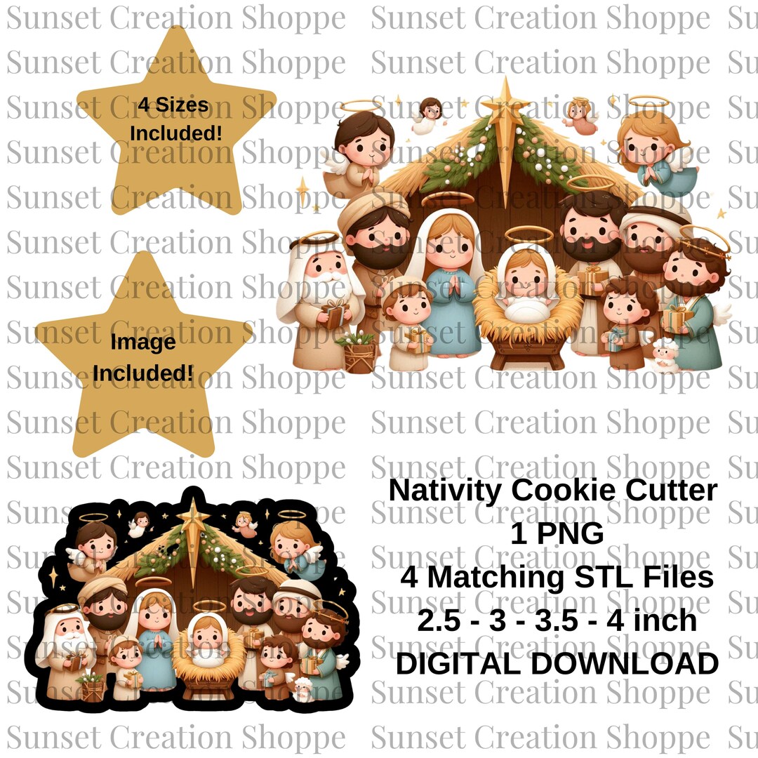 Nativity Cookie Cutter STL and PNG, STL Cookie Cutters, Cookie Cutters ...