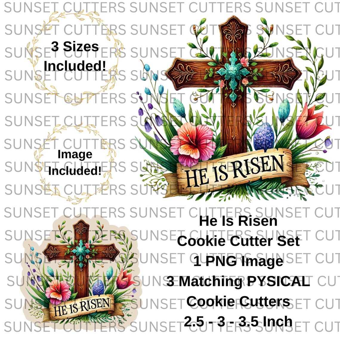 He is Risen Cookie Cutter Set With PNG Image, Cookie Cutters, Religious Easter Cookie Cutter, He ...