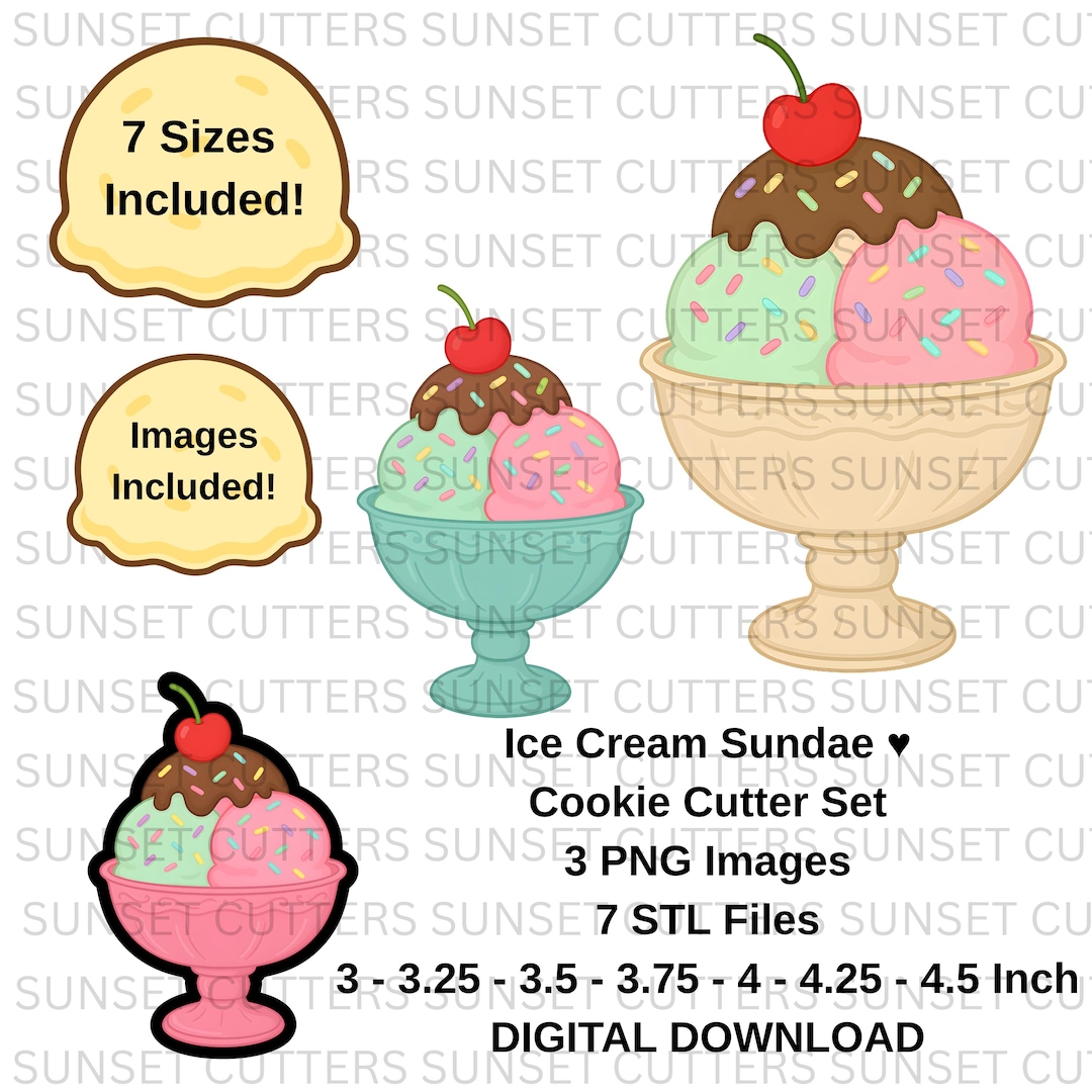 Ice Cream Sundae Cookie Cutter, Ice Cream Sundae Stl, Retro Dessert ...