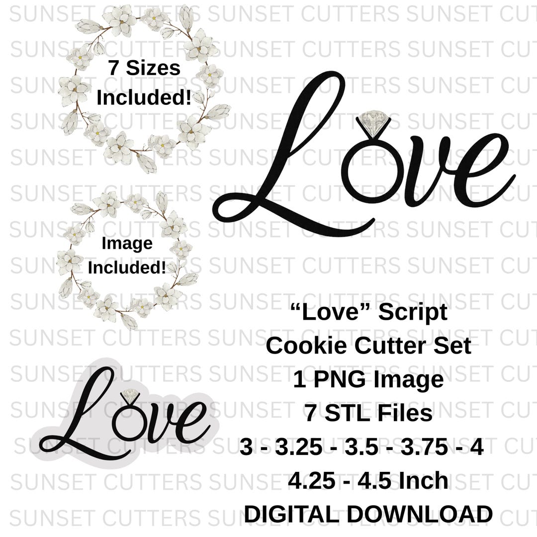 Love PNG and STL Cookie Cutter Set, Love Script Stl, Wedding Clipart ...