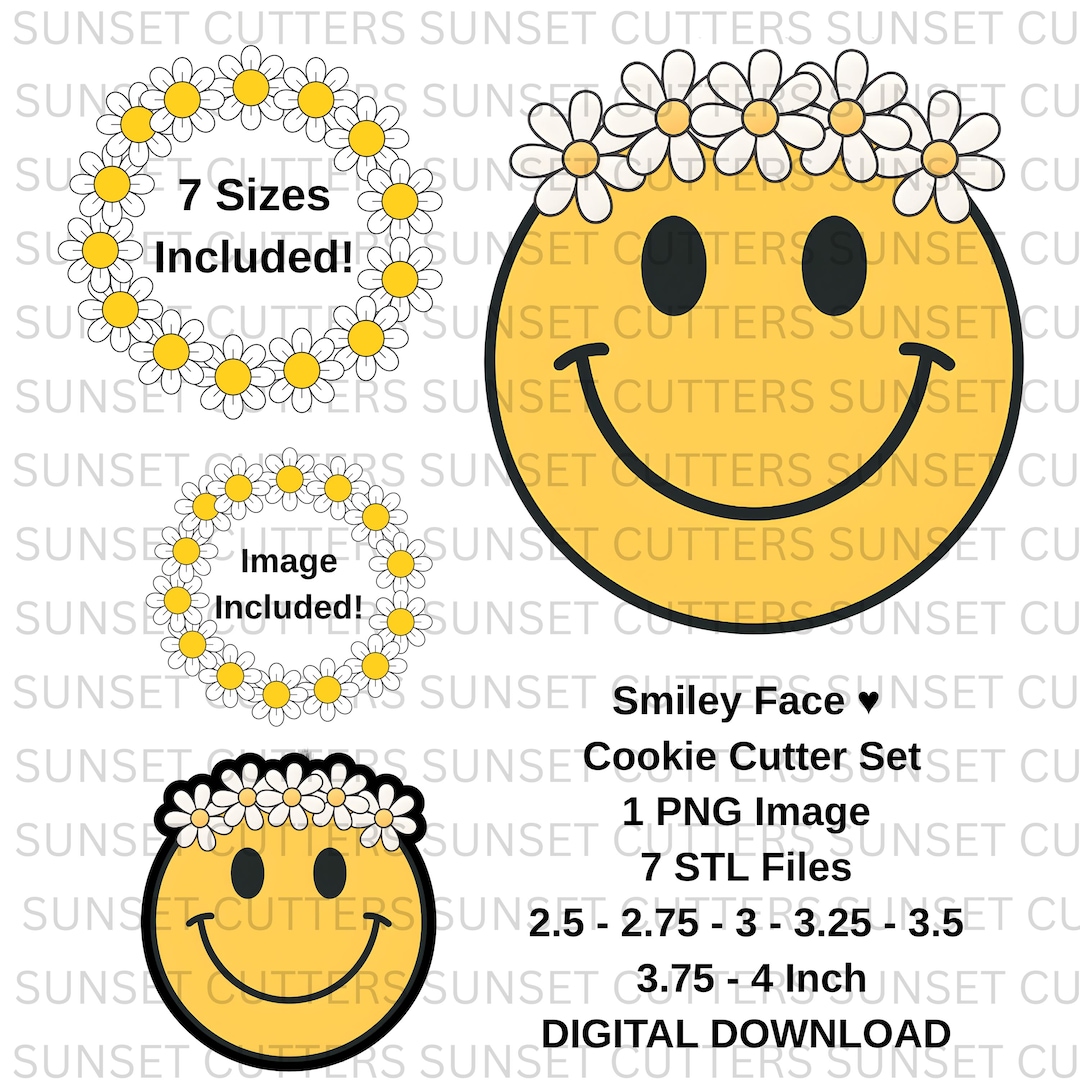 Smiley Face Cookie Cutter STL, Smiley Face PNG, Groovy Cookie Cutter ...