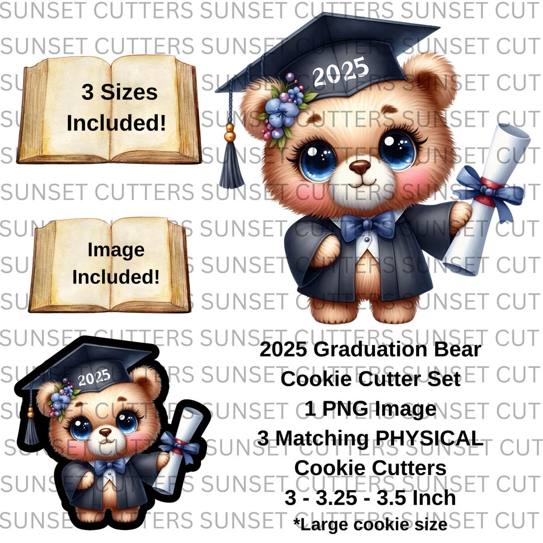 2025 Graduation Bear Cookie Cutter and PNG Set, Cookie Cutters ...