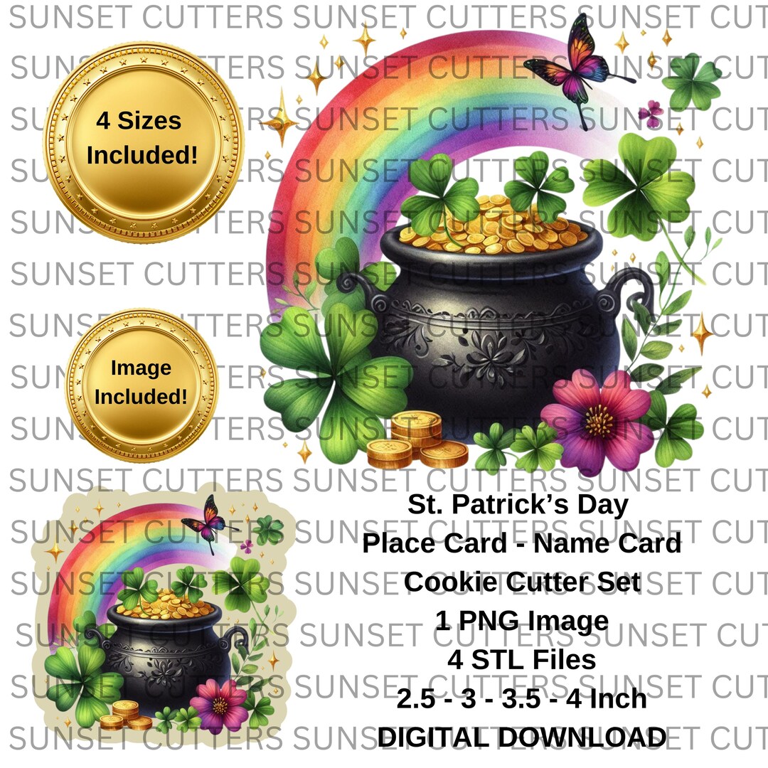 Pot of Gold STL and PNG Cookie Cutter Set, STL Cutter, Stl Cookie ...
