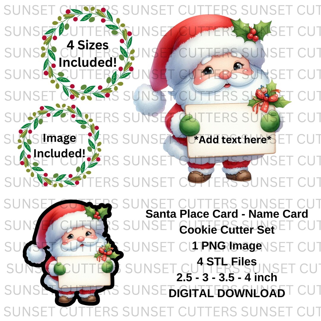 Santa Place Card Png and Stl, Santa Claus STL, STL Cutters, STL Cookie ...