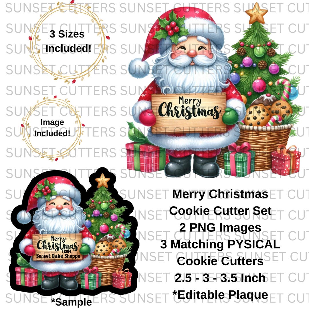 Santa Cookie Cutter and PNG, Cookie Cutters, Santa Claus Png, Editable ...