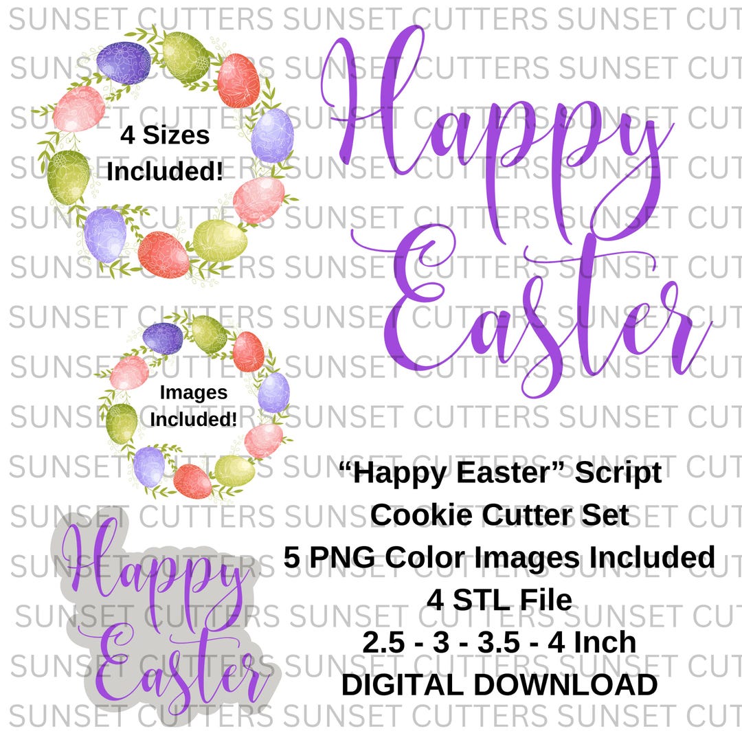 Happy Easter Script STL and PNG Cookie Cutter Set, STL Cutters, Stl ...