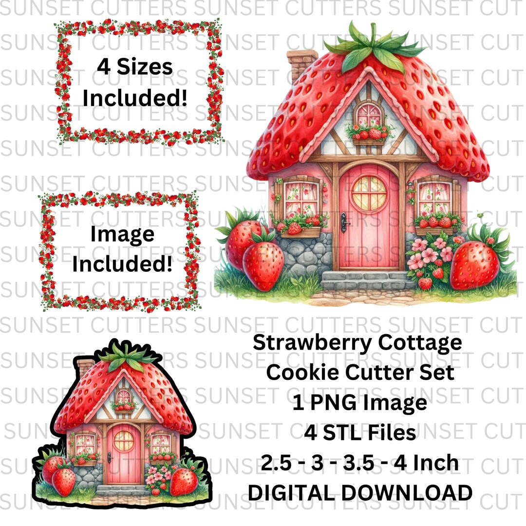 Strawberry Cottage STL and PNG, Strawberry STL, Stl Cutters, Stl Cookie ...