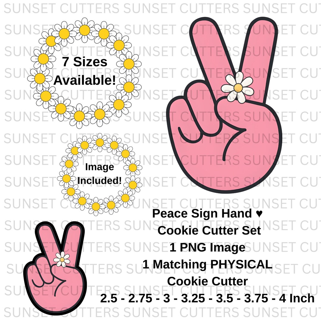 Peace Sign Hand Cookie Cutter, Peace Sign PNG, Hippie Cookie Cutter ...