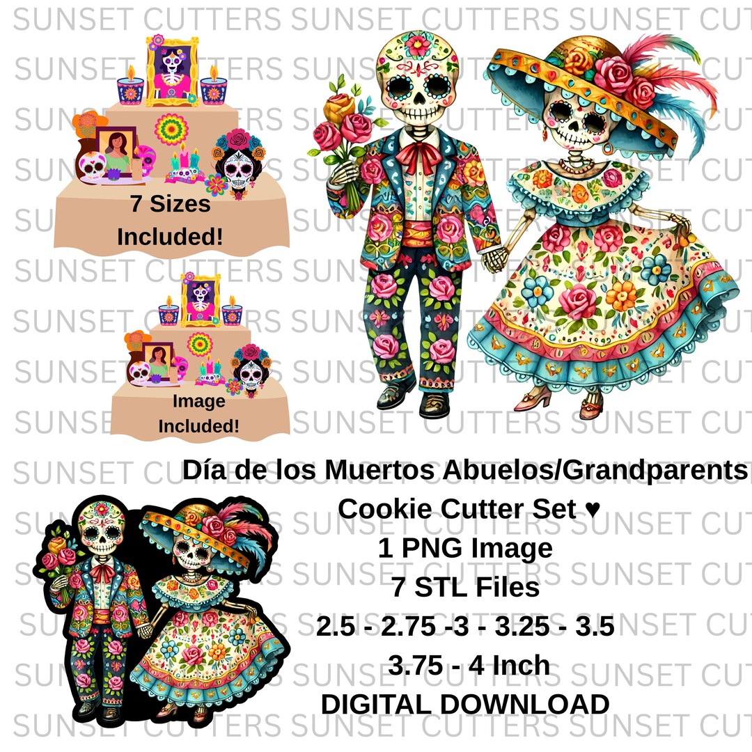 Skeleton PNG and STL Cookie Cutter, Dia De Los Muertos Clipart, Abuelos ...