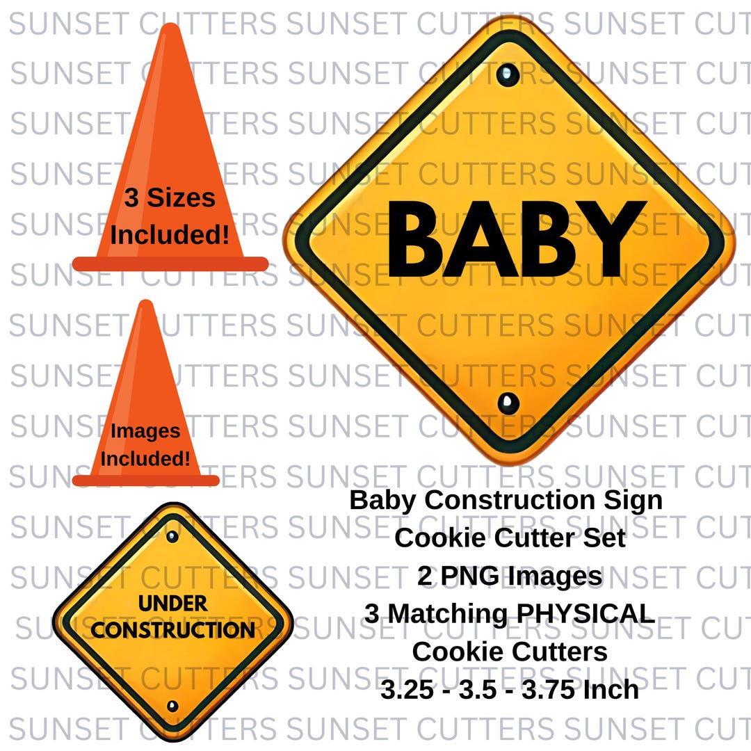 Baby Construction Sign Cookie Cutter and PNG Set, Cookie Cutters, Baby ...