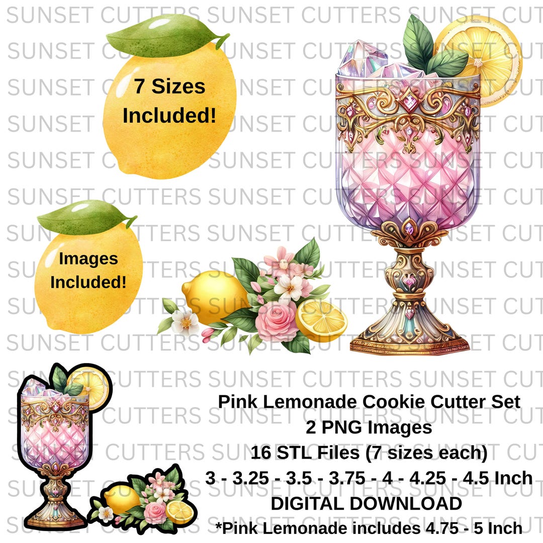 Pink Lemonade STL and PNG Cookie Cutter Set, STL Cutters, Stl Cookie ...