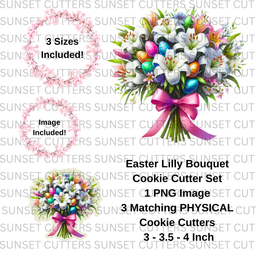 Easter Lilly Bouquet Cookie Cutter and PNG, Cookie Cutters, Easter ...