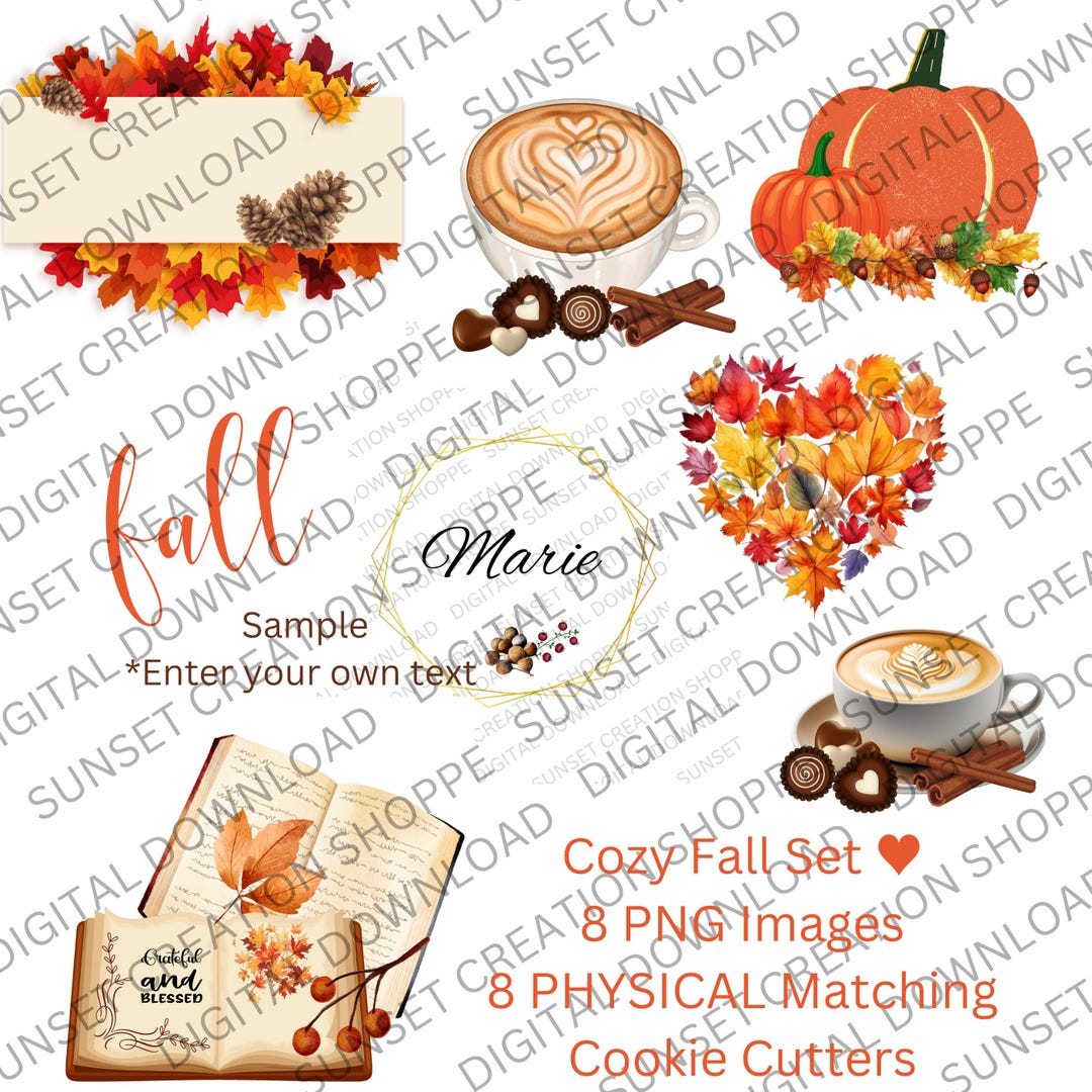 Fall PNG and Cookie Cutter Set, Fall Leaves, Latte PNG, Holiday Images ...