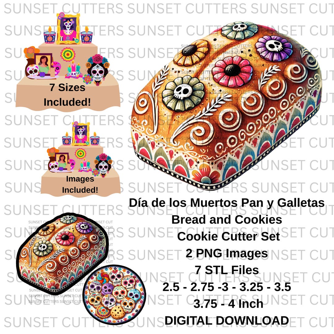 Dia De Los Muertos Pan PNG and STL Cookie Cutter, Dia De Los Muertos ...