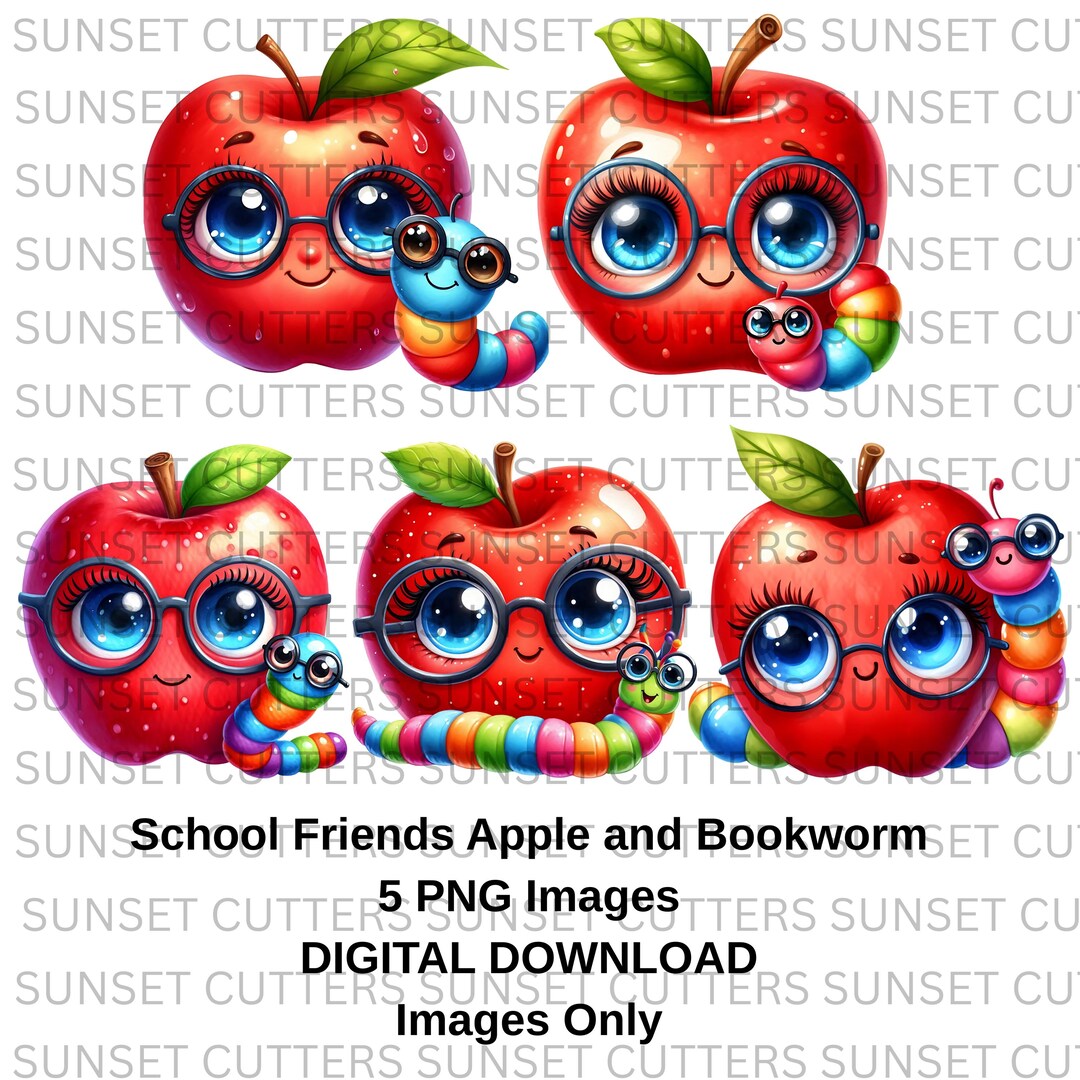 Apple and Bookworm PNG Images, Cute Apple Png, Cute Bookworm Png Images ...