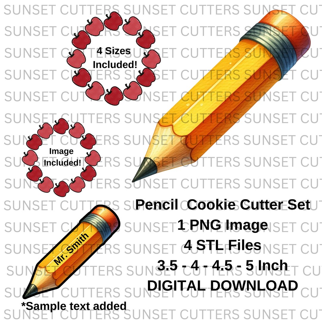Pencil PNG and STL Cookie Cutter Set, STL Cutters, Stl Cookie Cutters ...