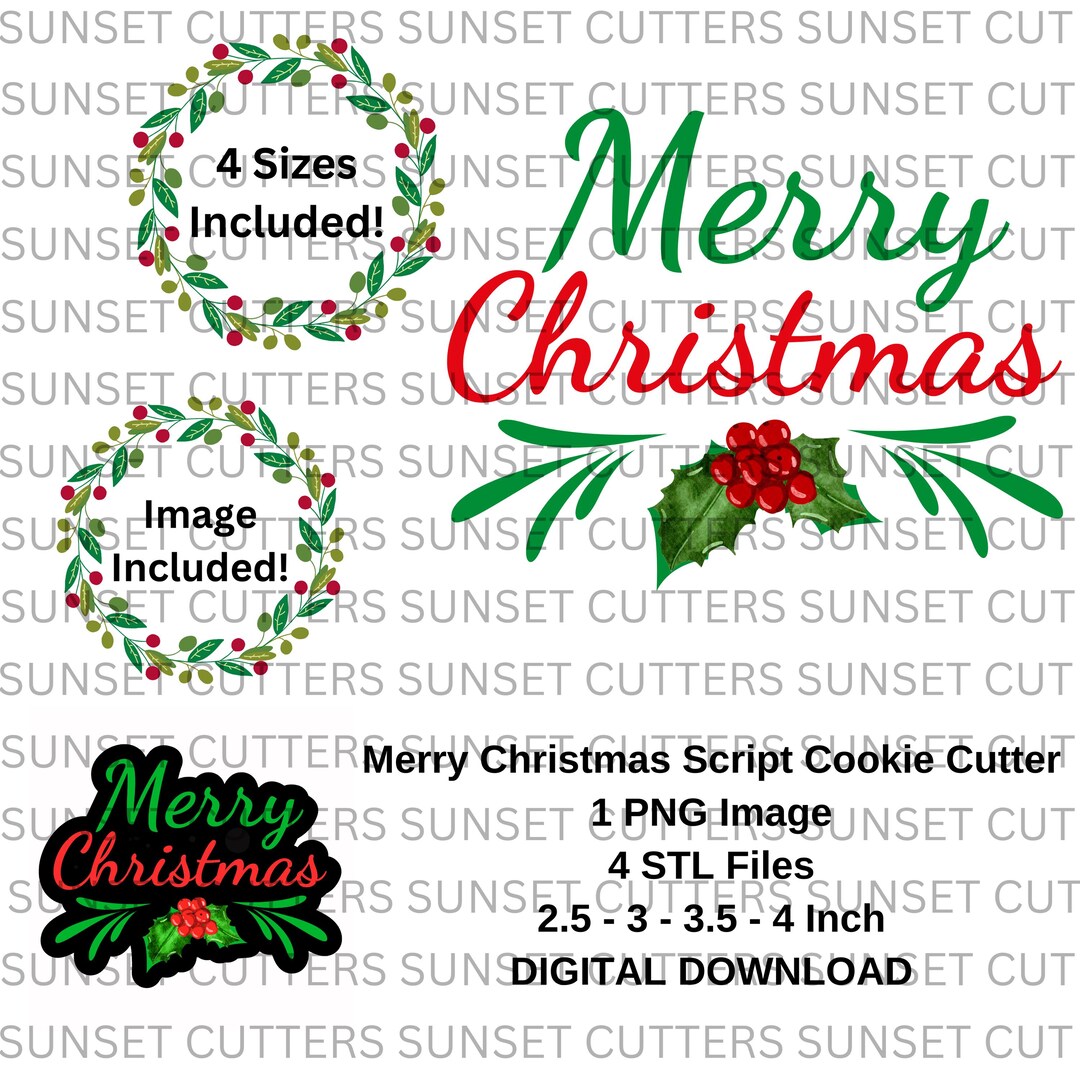 Merry Christmas Script Cookie Cutter, STL Cutters, STL Cookie Cutters ...