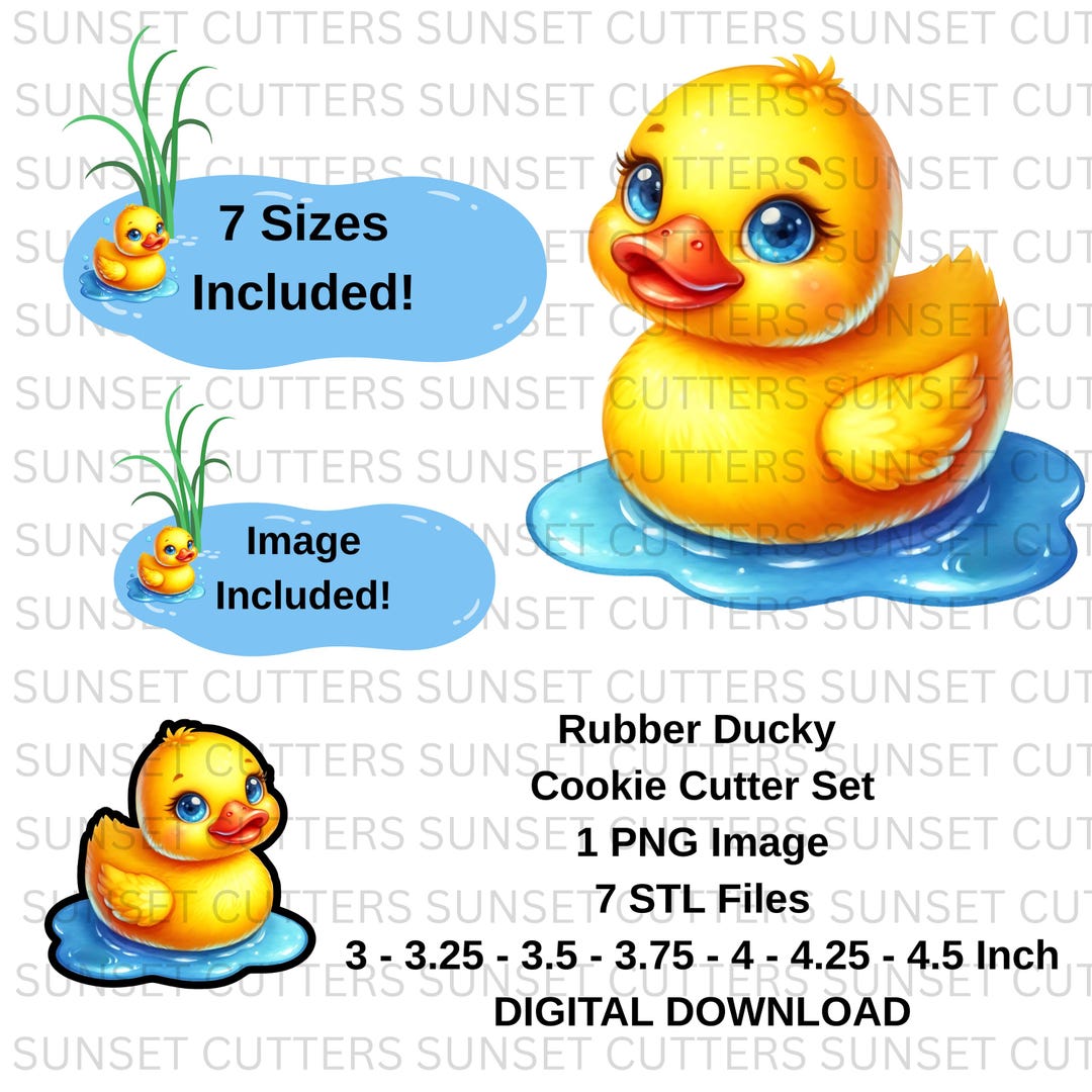 Rubber Duck PNG and STL Cookie Cutter Set, Baby Shower Cookie, Rubber ...