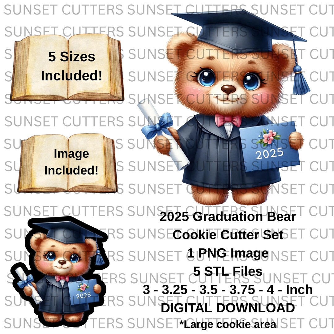 2025 Graduation Bear STL and PNG Cookie Cutter Set, STL Cutters, Stl ...
