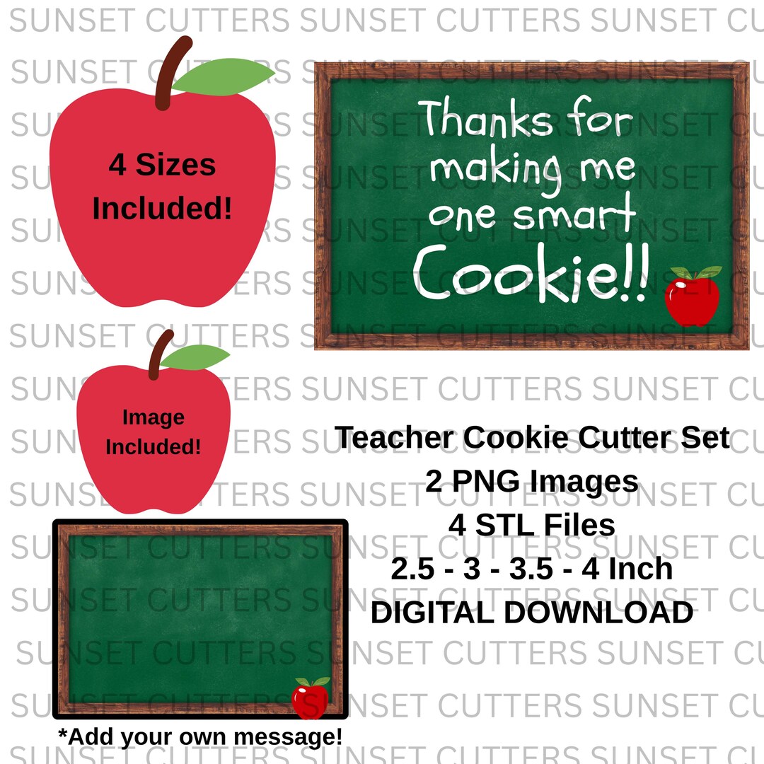 Teacher STL and PNG Cookie Cutter Set, Teacher Cookies, Cookie Cutters ...