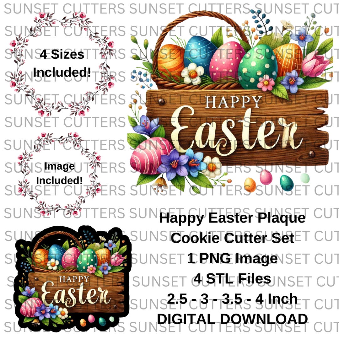 Happy Easter Plaque STL and PNG Set, STL Cutters, Stl Cookie Cutters ...