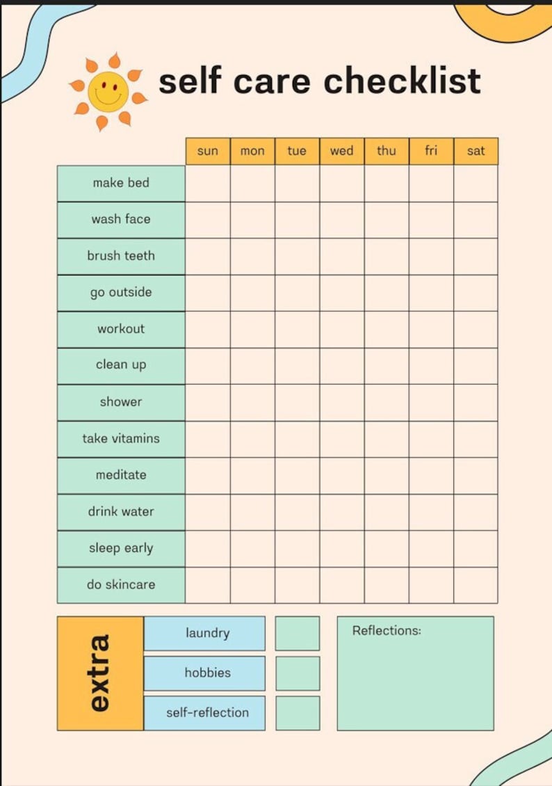 Weekly Self-care Checklist - Etsy
