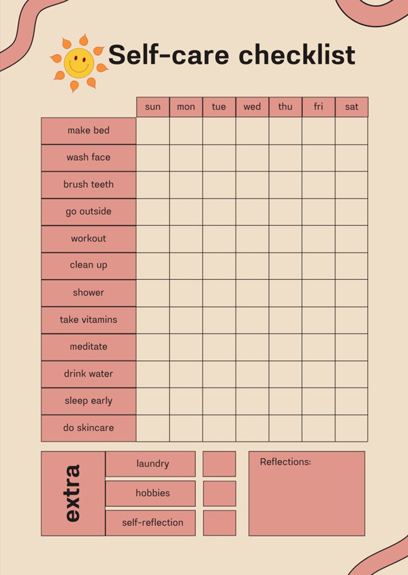Weekly Self-care Checklist - Etsy
