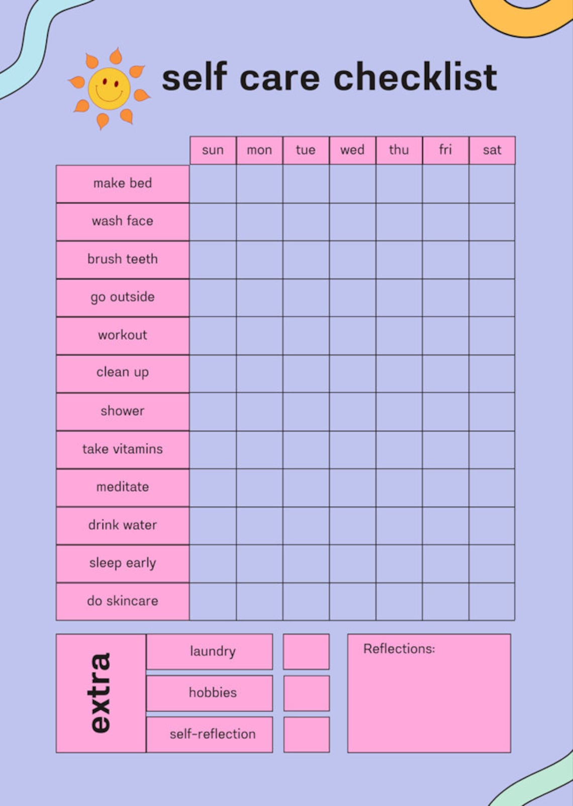 Weekly Self-care Checklist - Etsy