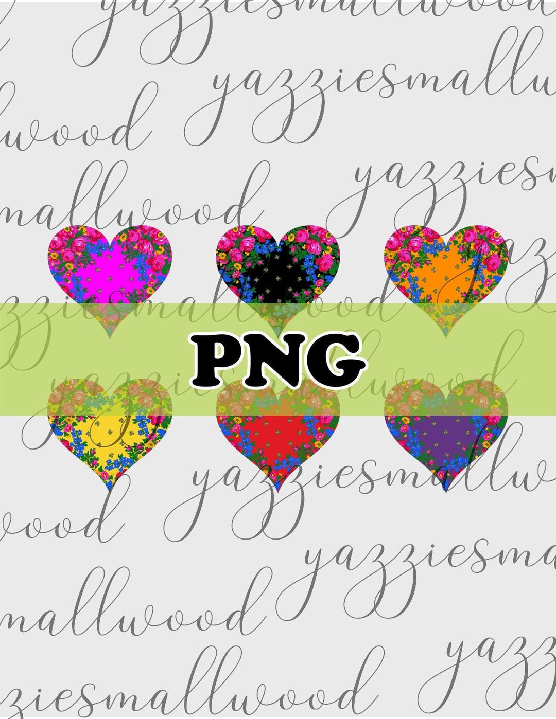 Floral Heart PNG Bundle (pink, Black, Orange, Yellow, Red, and Purple ...