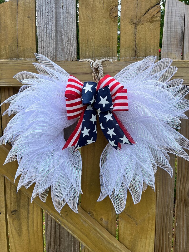 Angel Wings Mesh Patriotic Memorial Wreath - Etsy