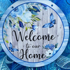 Welcome to Our Home Blue Butterfly Wreath - Etsy