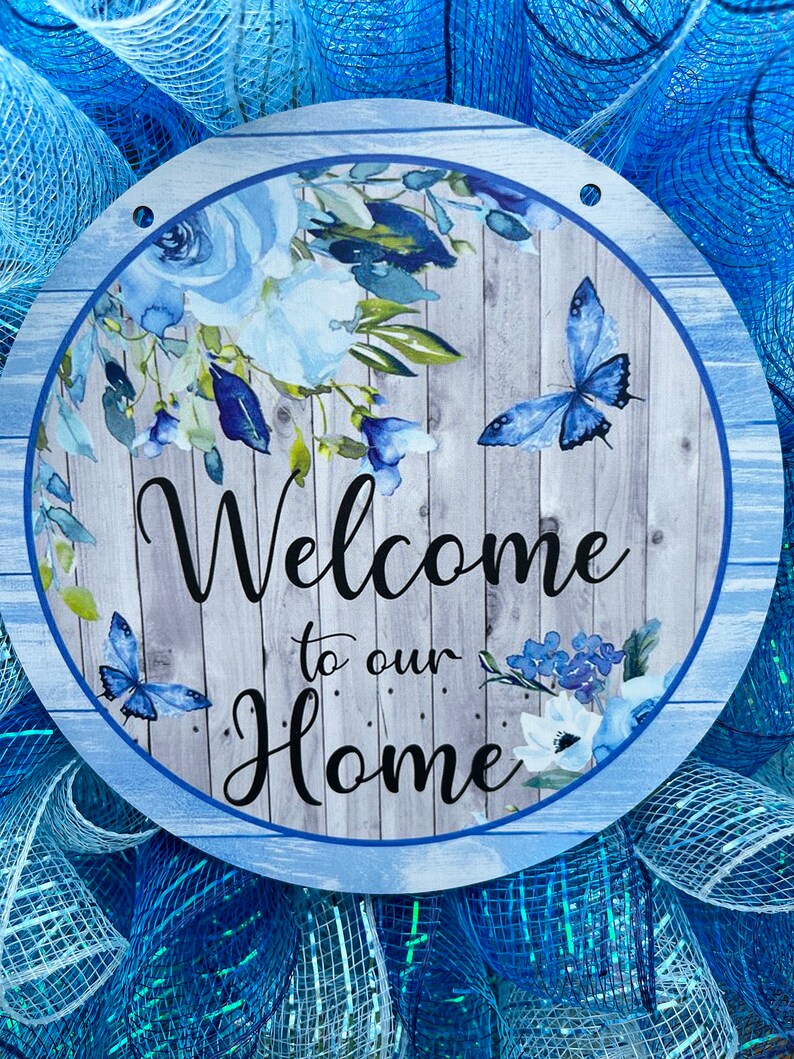 Welcome to Our Home Blue Butterfly Wreath - Etsy