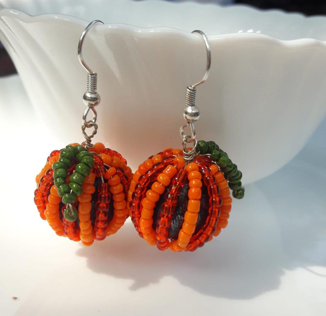 Halloween Special Seed Bead Pumpkin Earring Dangle Drop Earring Pumpkin ...