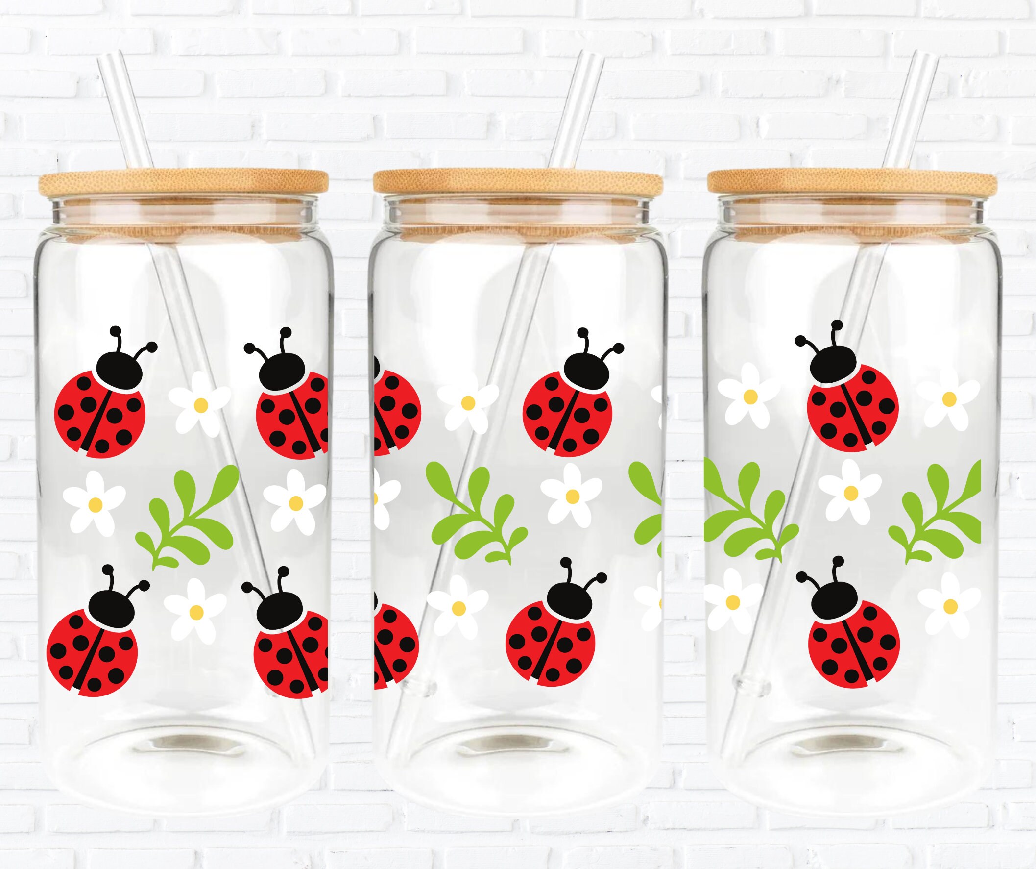 Ladybug Glass Cup Wrap | 16 Oz Libbey Tumbler Wrap PNG SVG | Cute Bug ...