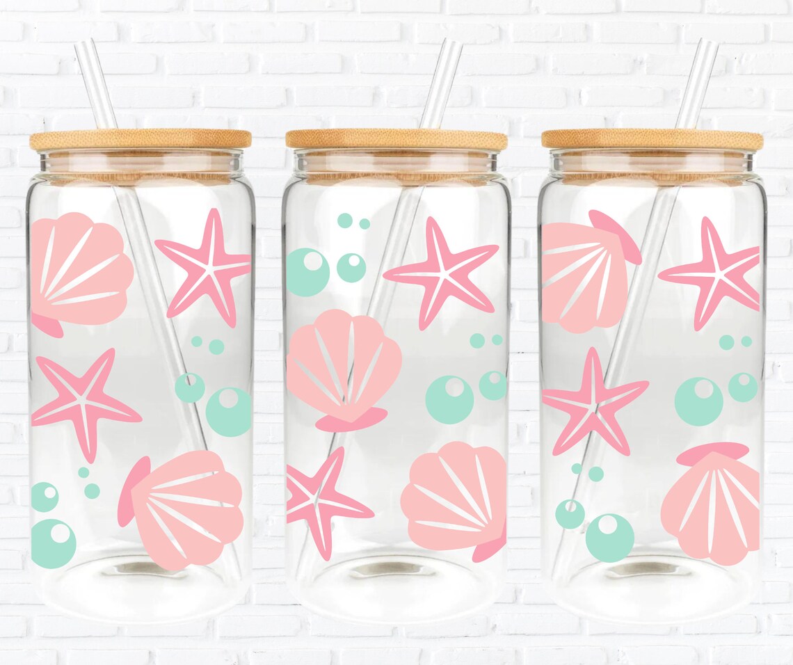 16 Oz Libbey Glass Can Wrap SVG PNG Sublimation Tumbler Files Seashells ...