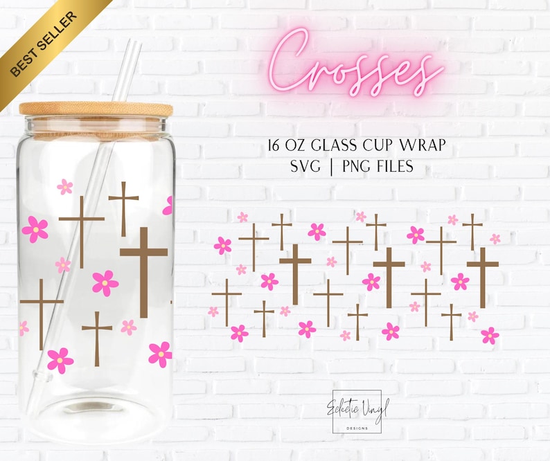 Crosses Libbey Cup Wrap SVG PNG, 16oz Glass Can, Christian Faith Libby ...