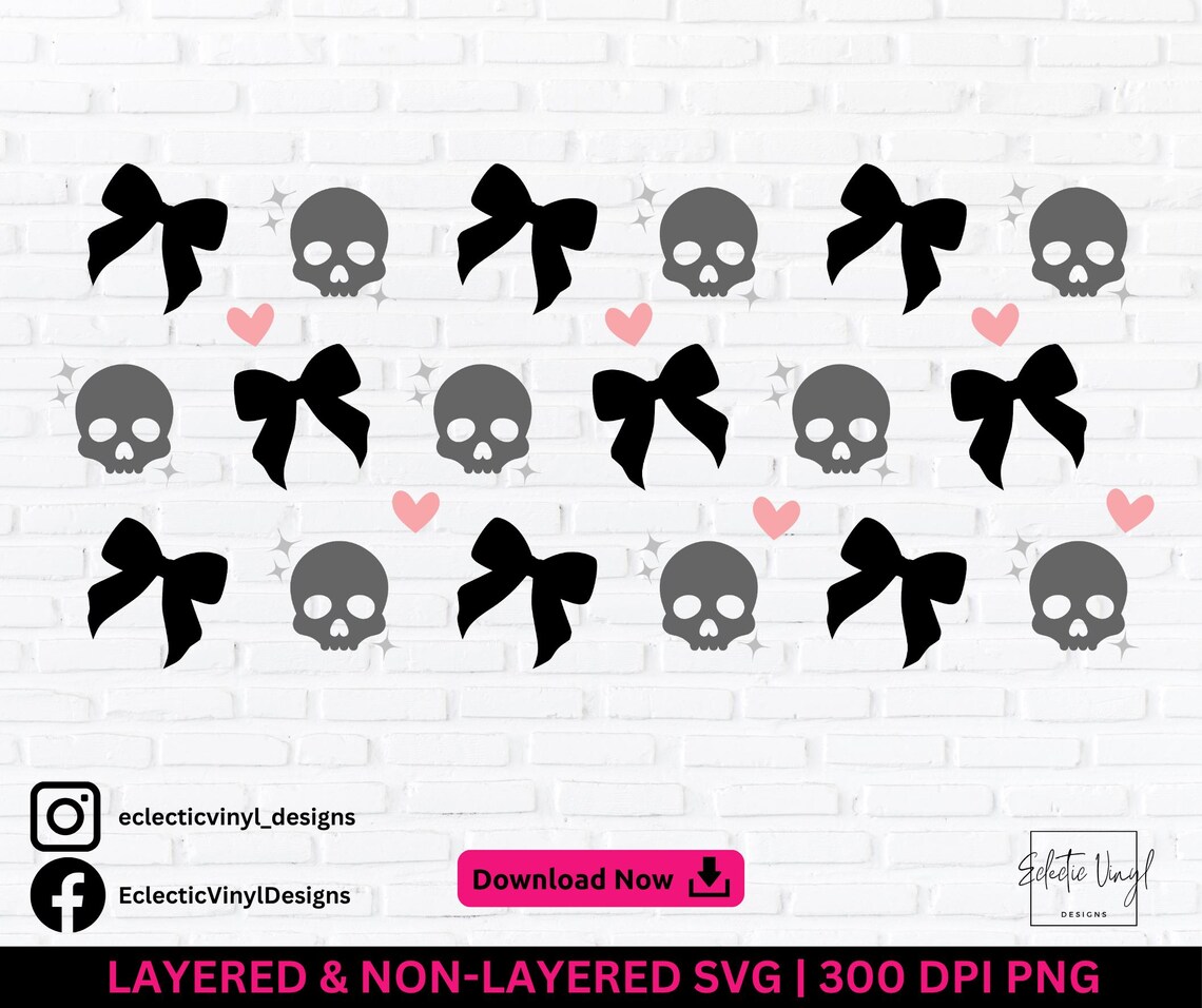 Cute Goth Libbey Glass Wrap SVG PNG | Kawaii Skull & Bow Libbey Can ...
