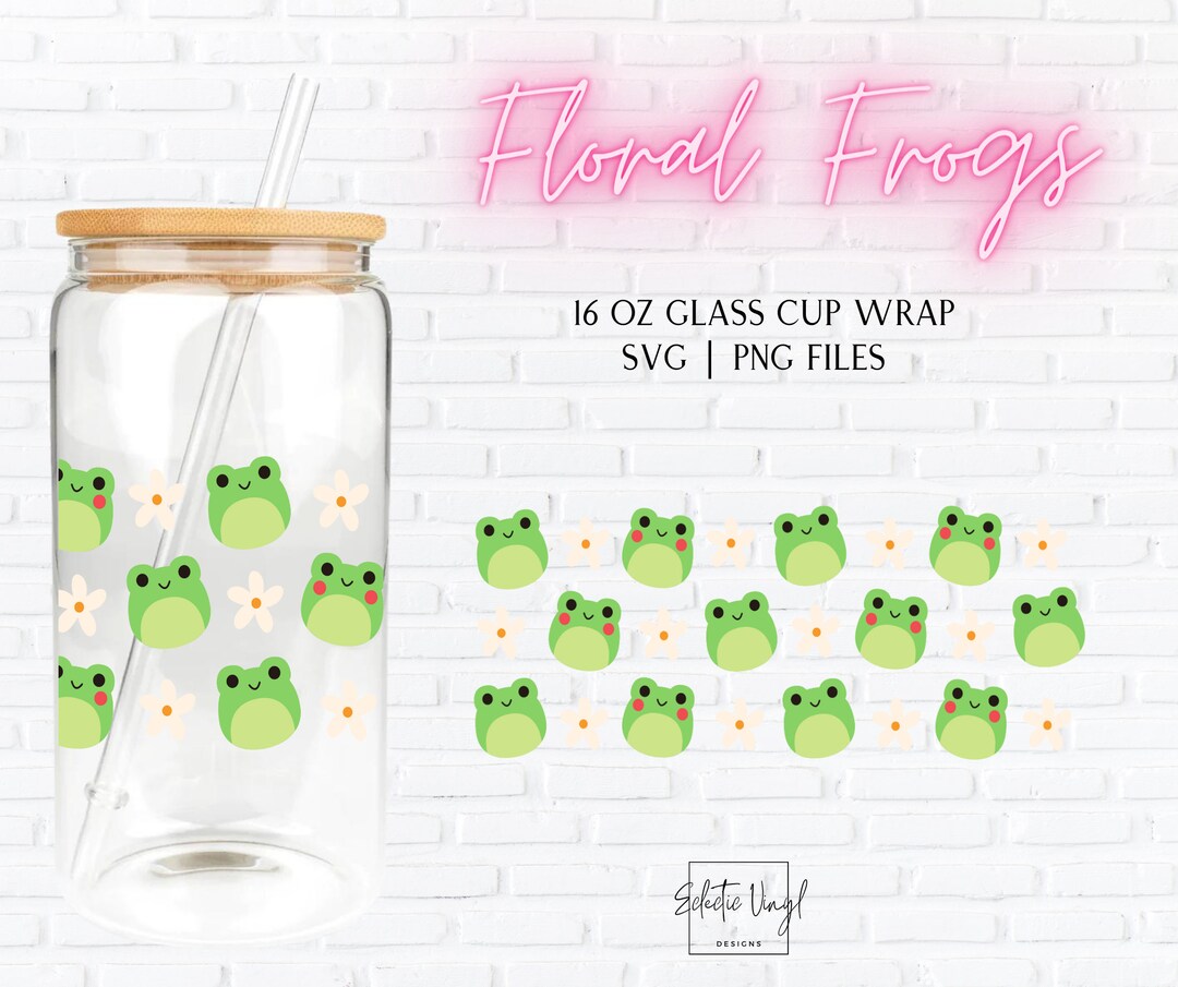Frog & Daisy Libbey Glass Wrap SVG PNG | 16oz Cup Wrap for Cricut ...