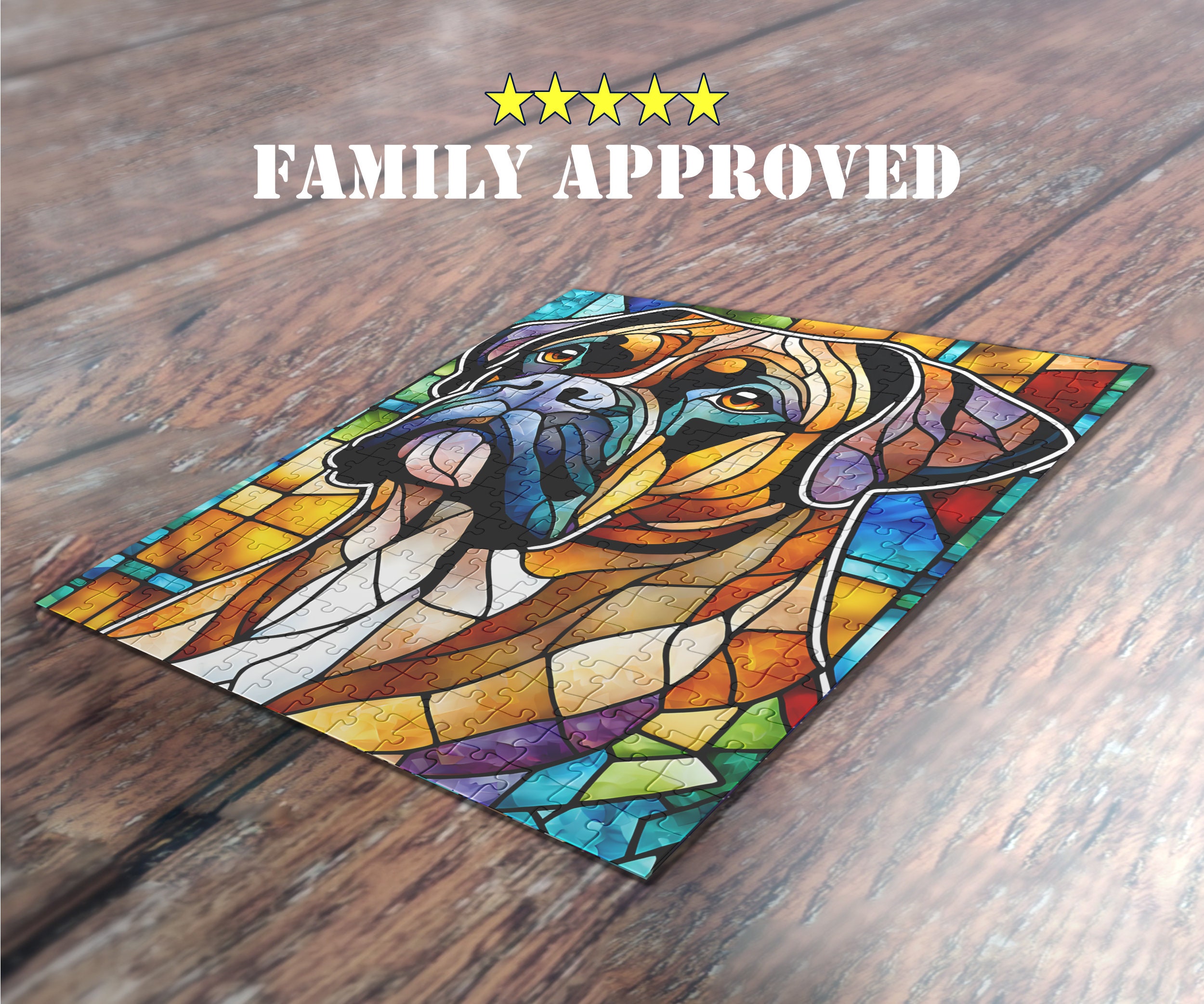 Boxer Dog Puzzle Stained Glass Art 500 Piece Jigsaw Colorful Stained ...