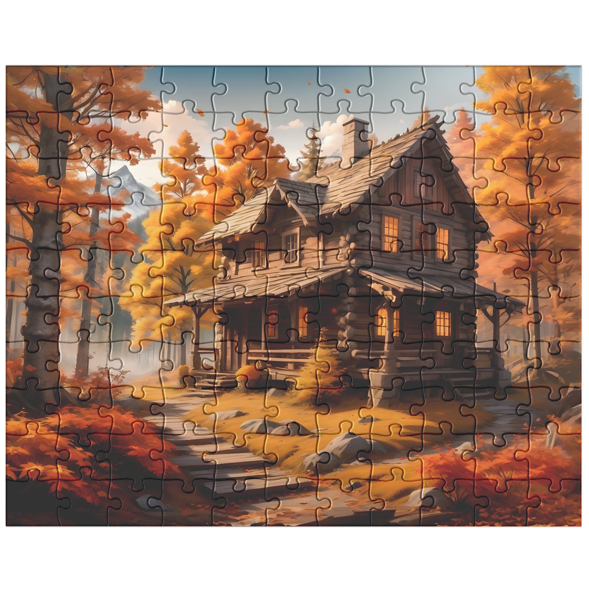 Log Cabin Puzzle Mountain Cabin in the Woods Puzzle Landscape Puzzle ...