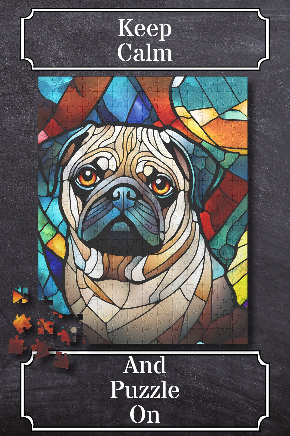 Pug Puzzle Stained Glass Puzzle 500 Piece Colorful Dog Jigsaw Puzzle ...