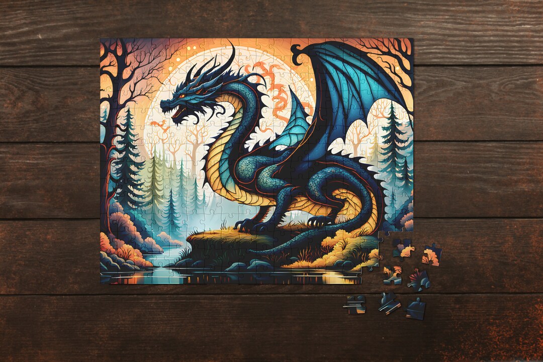 Storybook Dragon Puzzle Medieval Art Style Puzzle Fairy Tale Gift ...