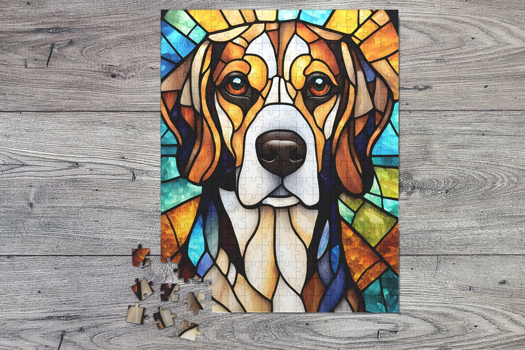 Beagle Puzzle Stained Glass Jigsaw 500 Piece Colorful Dog Jigsaw Puzzle ...