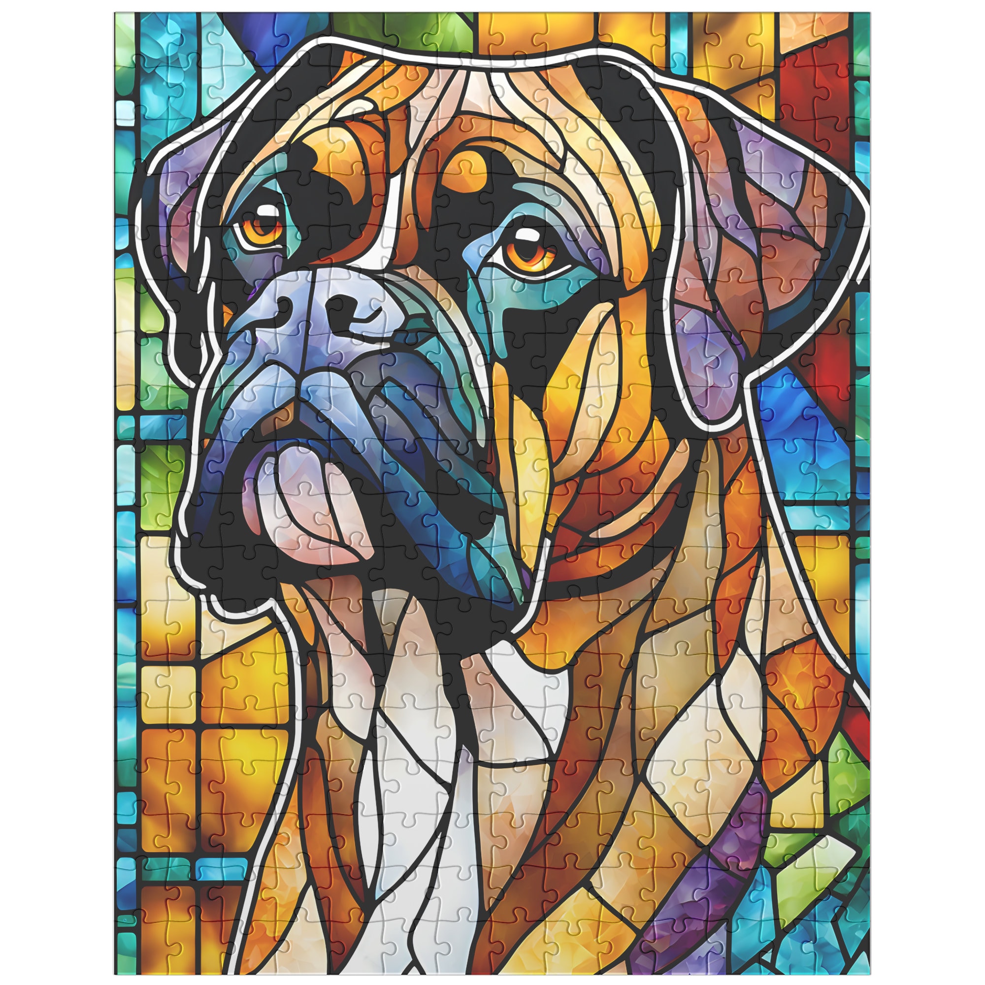 Boxer Dog Puzzle Stained Glass Art 500 Piece Jigsaw Colorful Stained ...