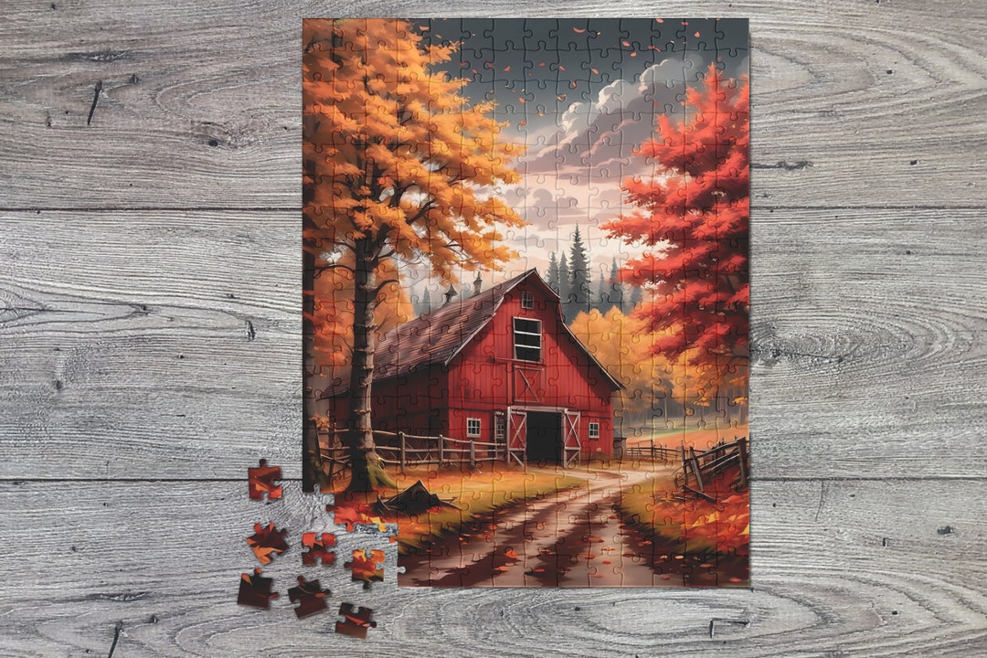 Red Barn Puzzle Autumn Fall Puzzle Outdoors Country Puzzle Farm Puzzle ...