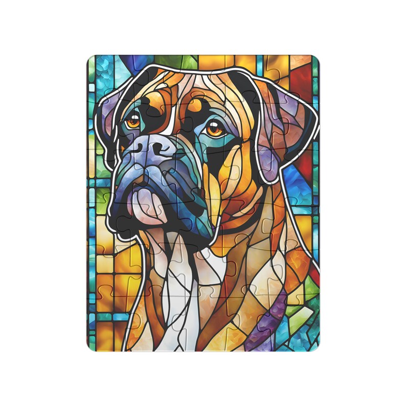 Boxer Dog Puzzle Stained Glass Art 500 Piece Jigsaw Colorful Stained ...