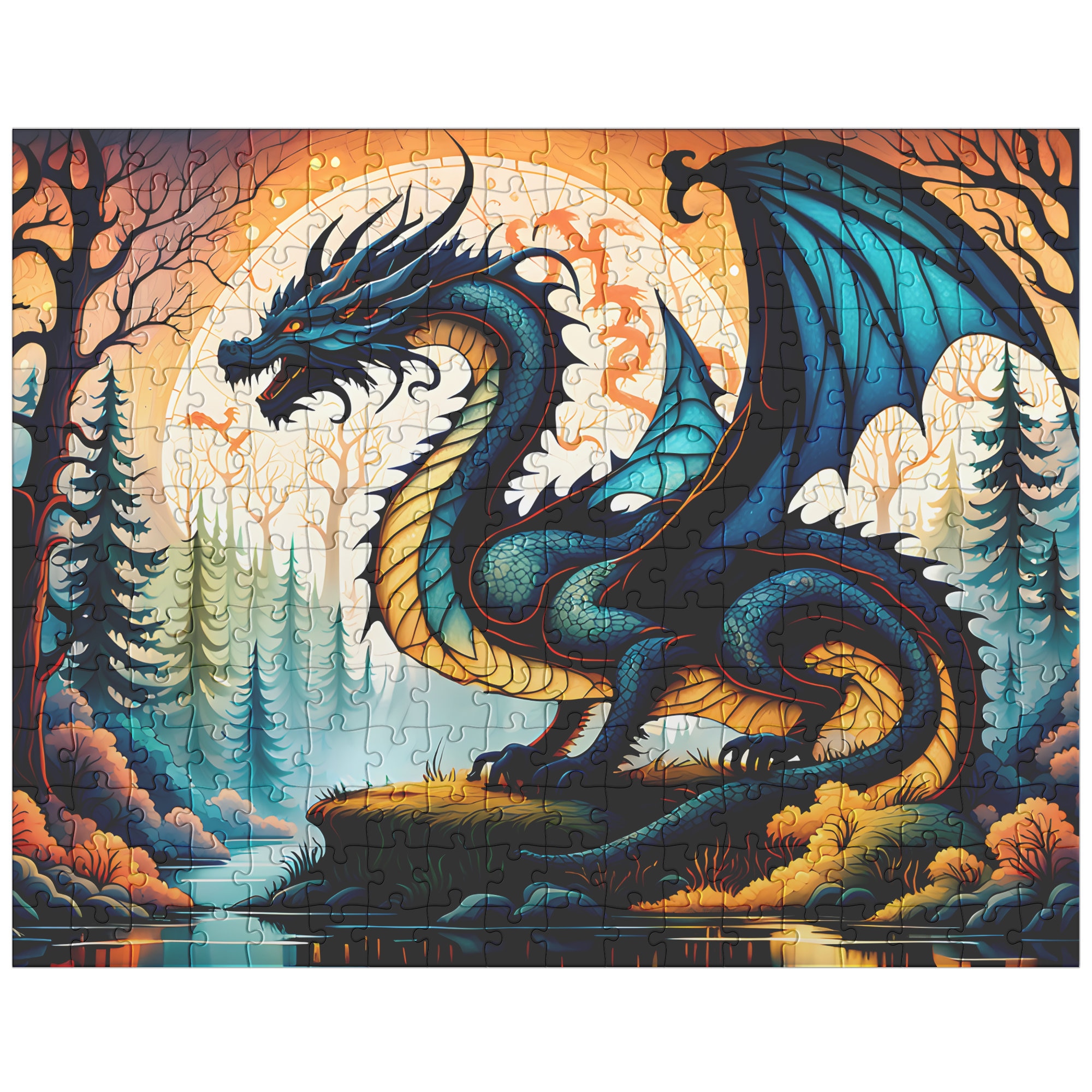 Storybook Dragon Puzzle Medieval Art Style Puzzle Fairy Tale - Etsy