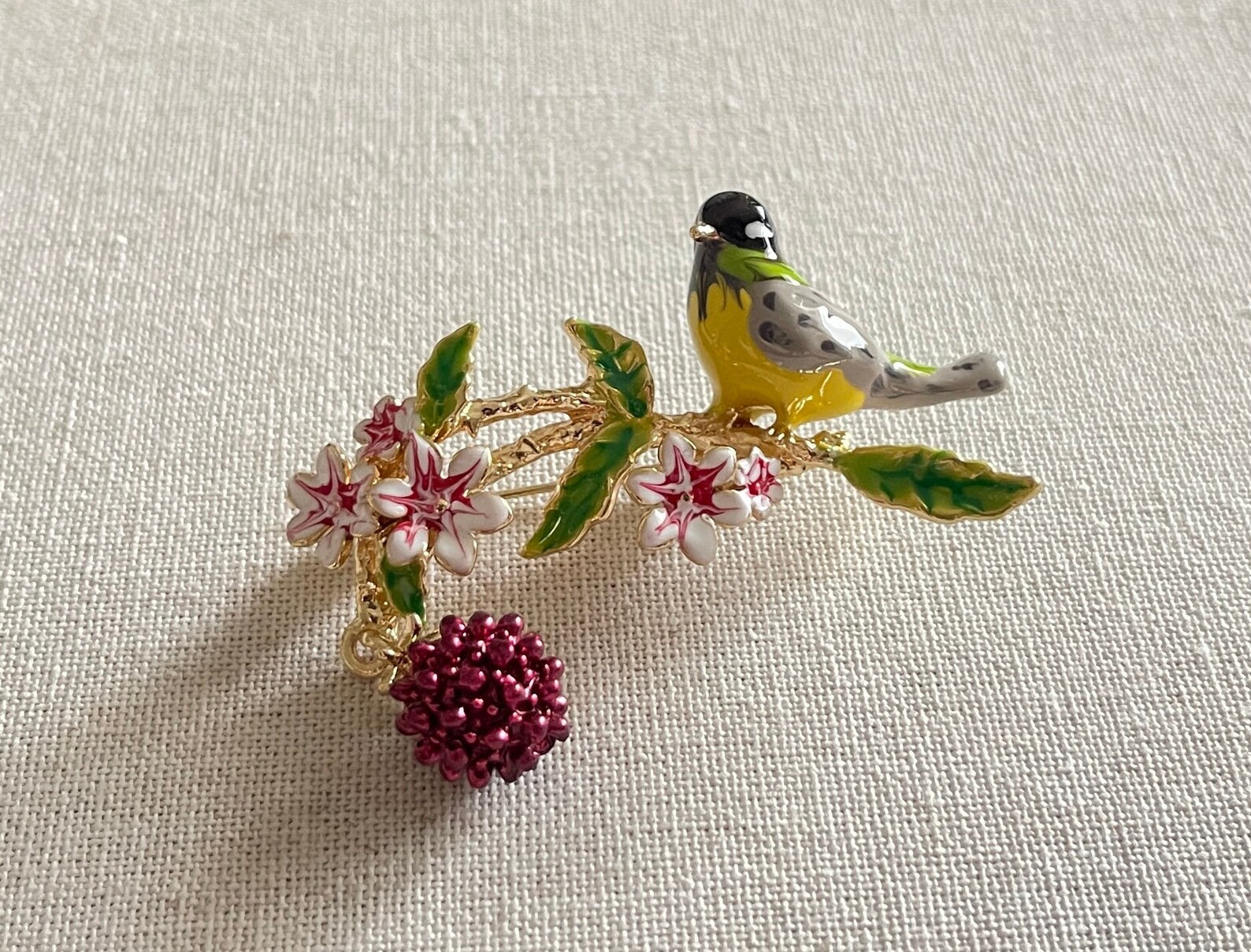 Bird and Flower Brooch Yellow Bird Brooch Pink Flower Brooch Gift for ...