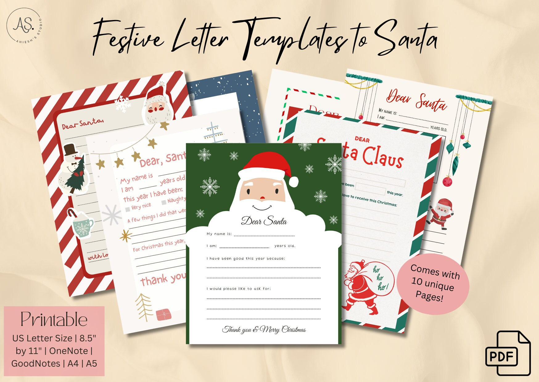 Printable Festive Letter Template Dear Santa Letters - Etsy